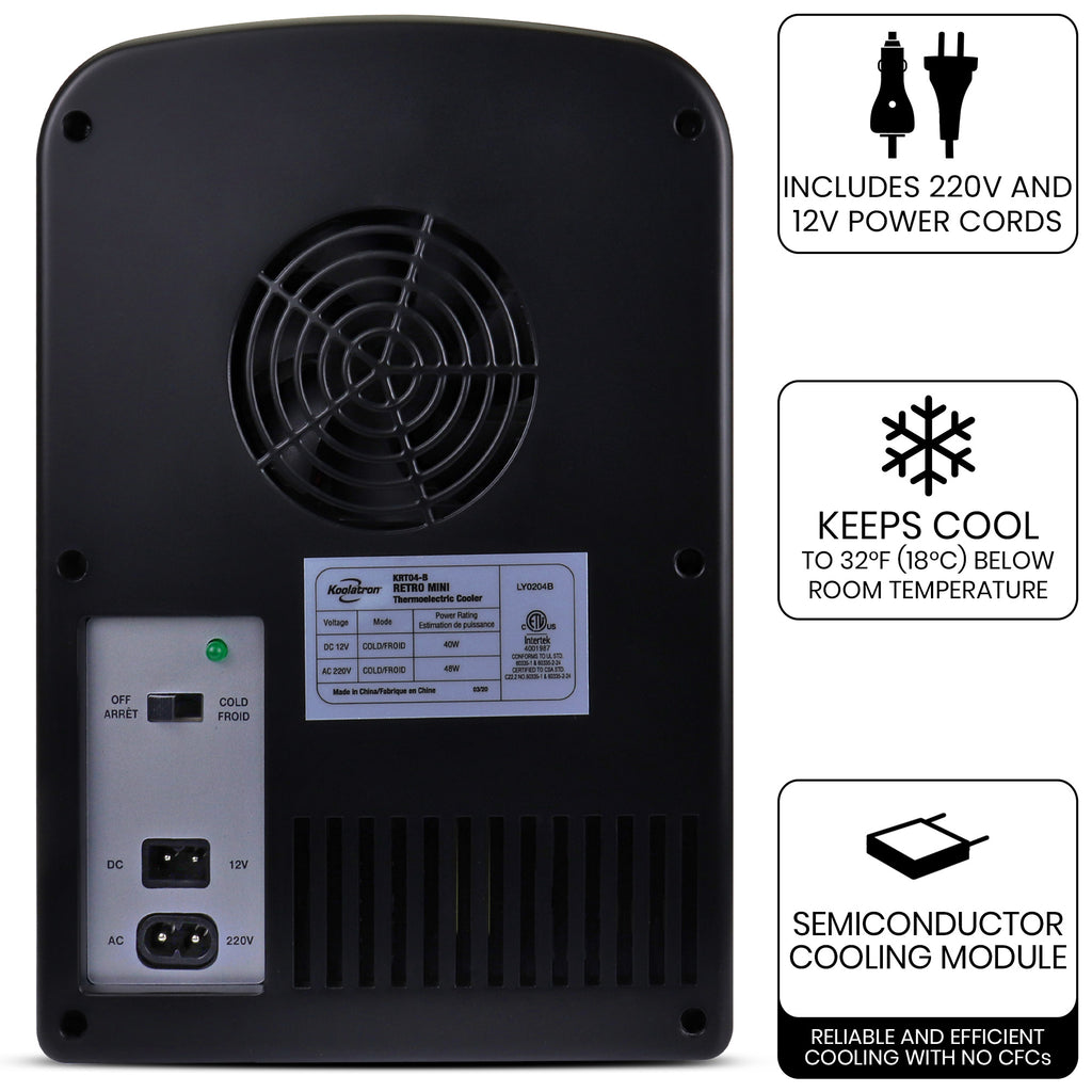 Koolatron Retro Portable Mini Fridge | 4 Liter | Black